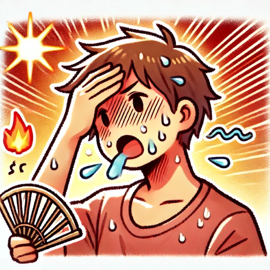 DALL·E 2024-11-12 17.07.50 – Illustration of a person feeling hot, with ...